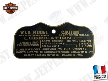 PLATE CAUTION HARLEY DAVIDSON WLA EARLY