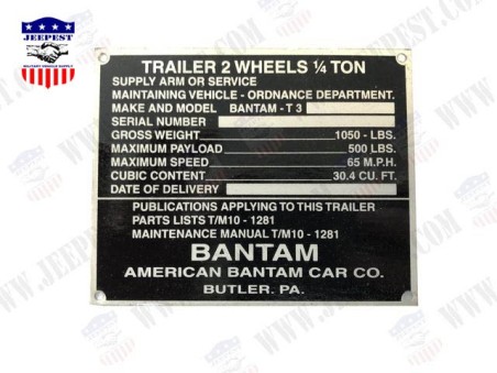 PLAQUE IDENTIFICATION REMORQUE BANTAM